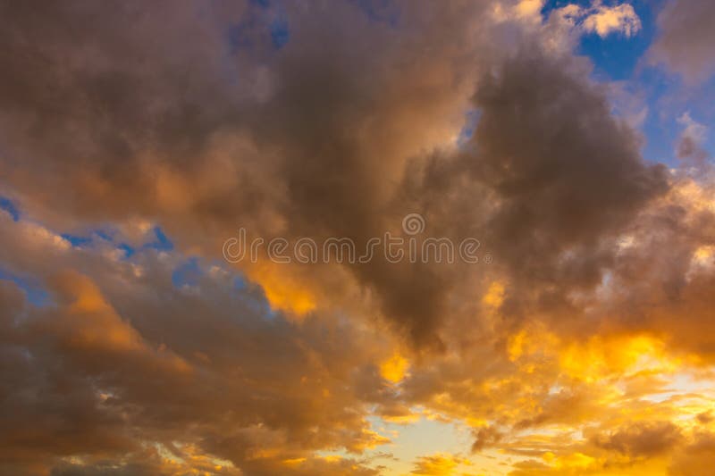 Partly Cloudy Sky with Orange Clouds at Sunset or Sunrise Stock Image ...