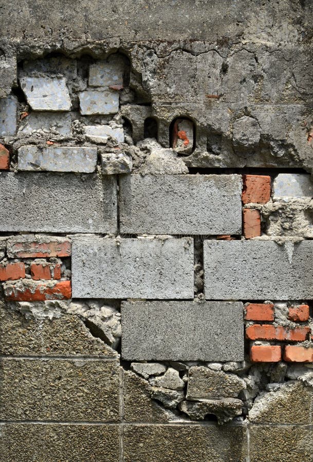 Partly Destroyed Concrete Wall. Stock Photo - Image of dirty, brick ...