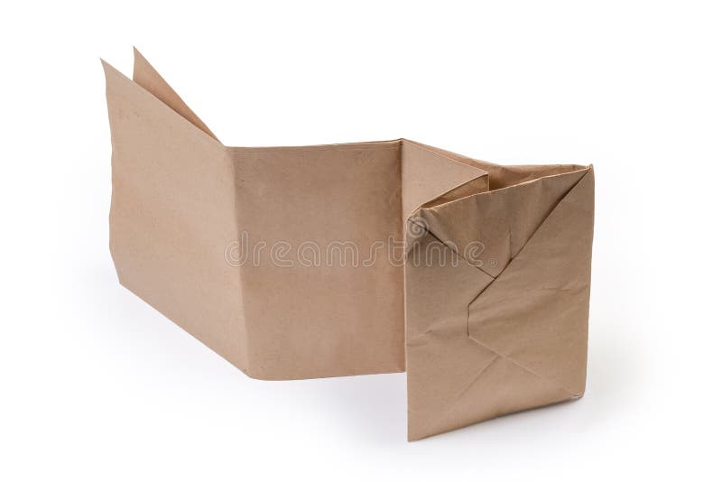 Partly Folded Light Brown Paper Packing Bag with Flat Bottom Stock ...