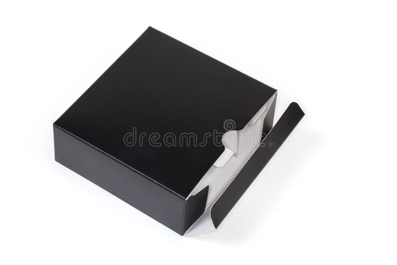 Partly Open Black Flat Cardboard Packing Box of Accessories Stock Photo ...