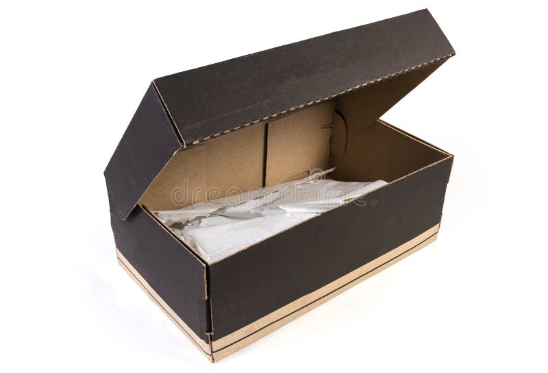 Partly Open Black Cardboard Shoe Box White Background Stock Photos ...
