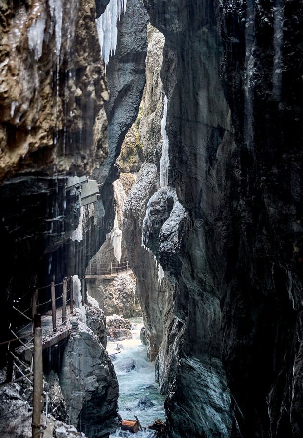 Partnacklamm Gorge in Garmisch-Partenkirchen, Germany with Ice Hanging ...