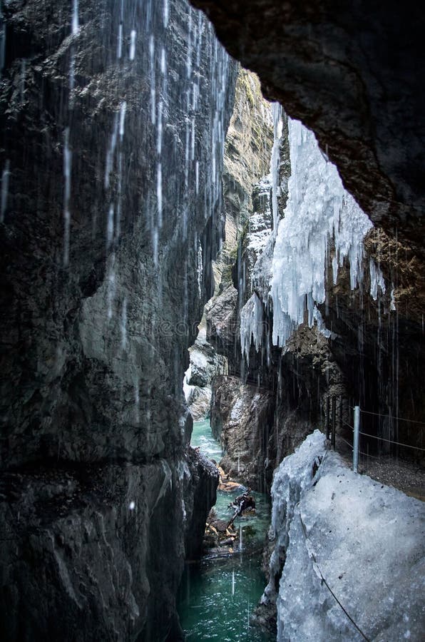 Partnacklamm Gorge in Garmisch-Partenkirchen, Germany with Ice Hanging ...