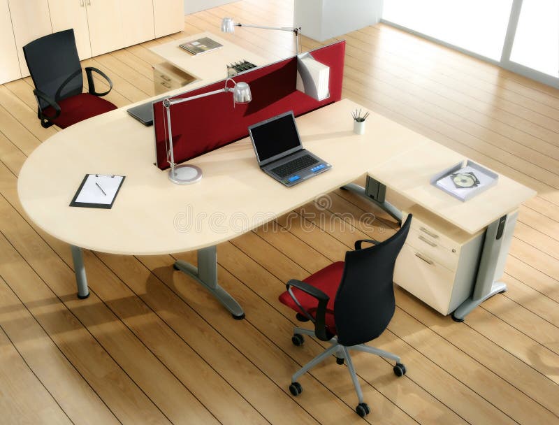 Partners Desk with Computers Stock Photo - Image of notepad, swivel ...