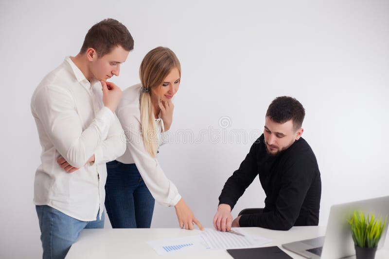 Partners Discuss the Project of Work in the Company`s Office. Stock ...