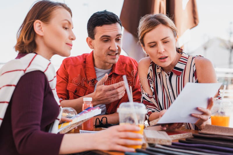 Partners Discussing New Project Out of Office Stock Image - Image of ...