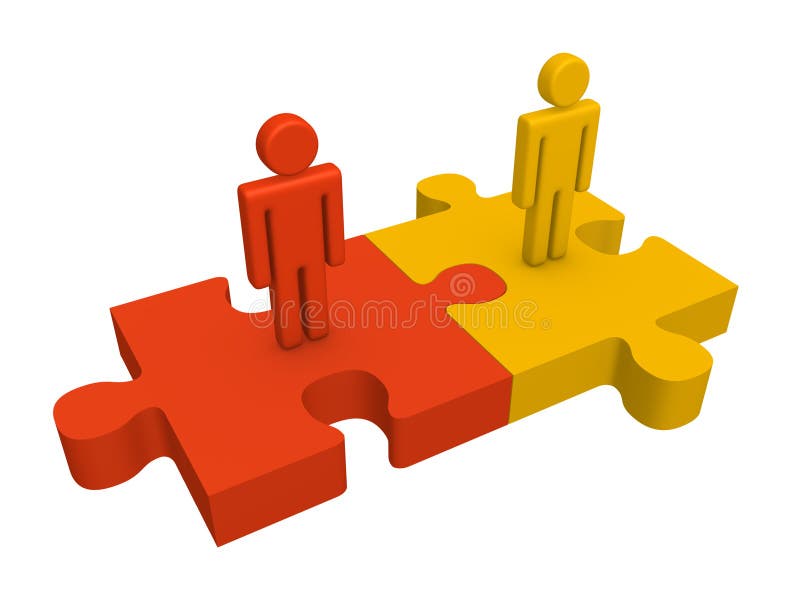 Two 3d Man Joining Together Puzzle Pieces. Stock Illustration ...