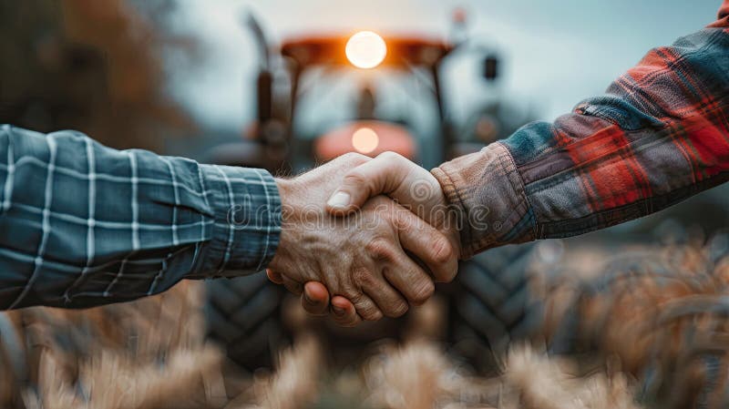 Partnership in Agriculture: Handshake by the Tractor Stock Photo ...