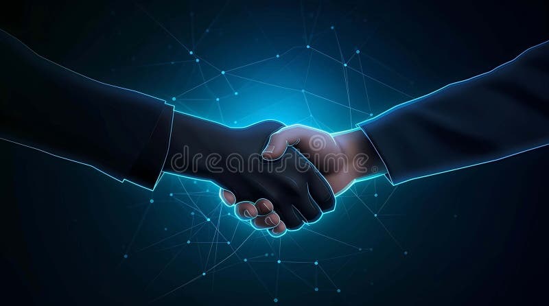 Partnership Concept with Handshake and Connection Lines on Dark Blue ...