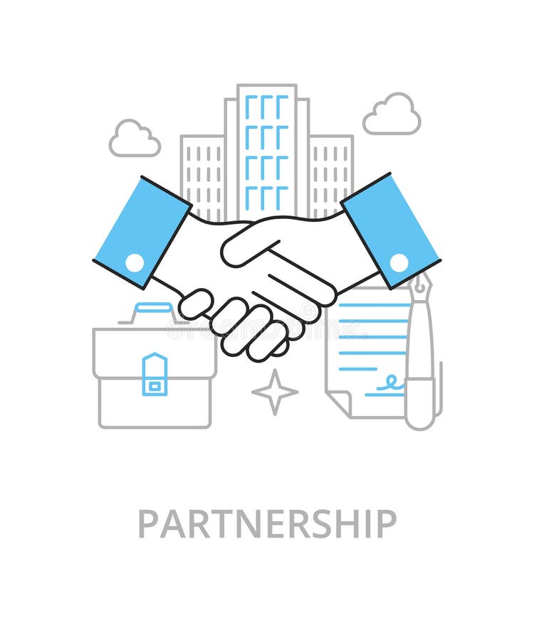 Partnership Flat Line Illustration in Trend Style. Complex Vector Icon ...