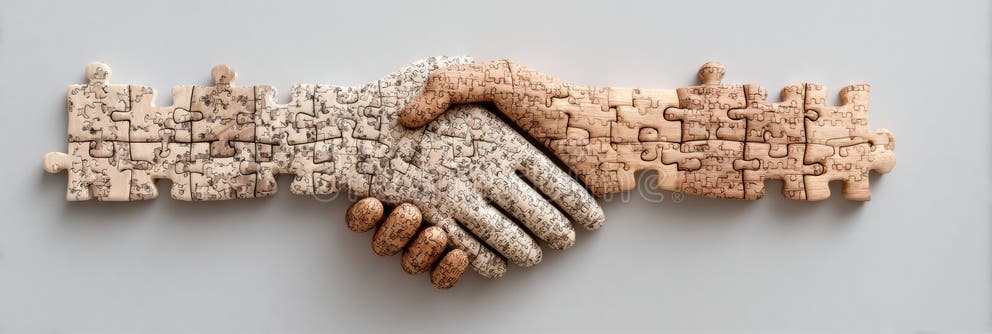 Partnership Handshake Represented by Puzzle Pieces on a Minimal ...