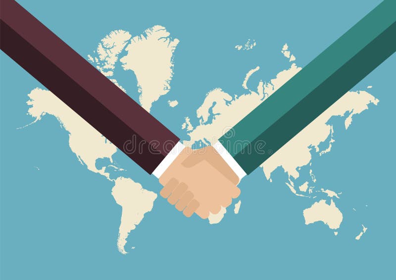 Handshake with World Map in Background Stock Vector - Illustration of ...