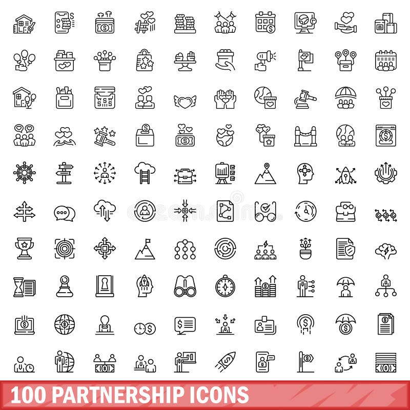 100 Partnership Icons Set, Outline Style Stock Vector - Illustration of ...