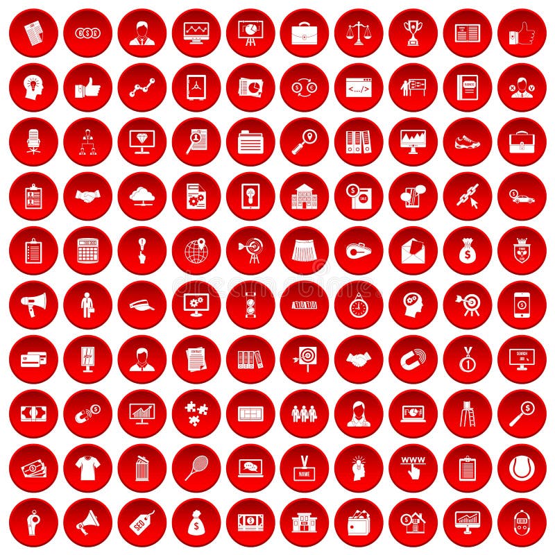 100 Partnership Icons Set Red Stock Vector - Illustration of buying ...