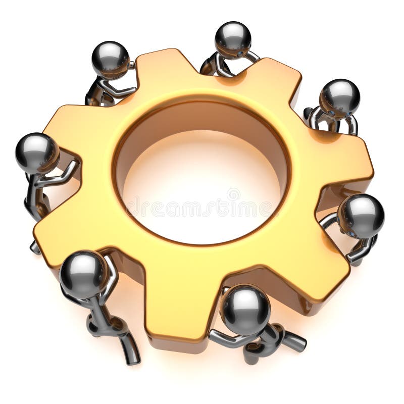 Partnership Teamwork Business Process Workers Turning Gear Together ...