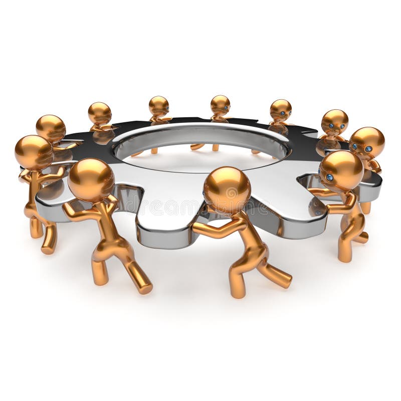 Partnership Teamwork Business Process Workers Turning Gear Together ...