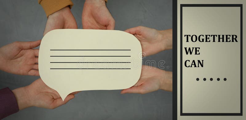 Partnership, Union and Cooperation. People Holding Paper Speech Bubble ...