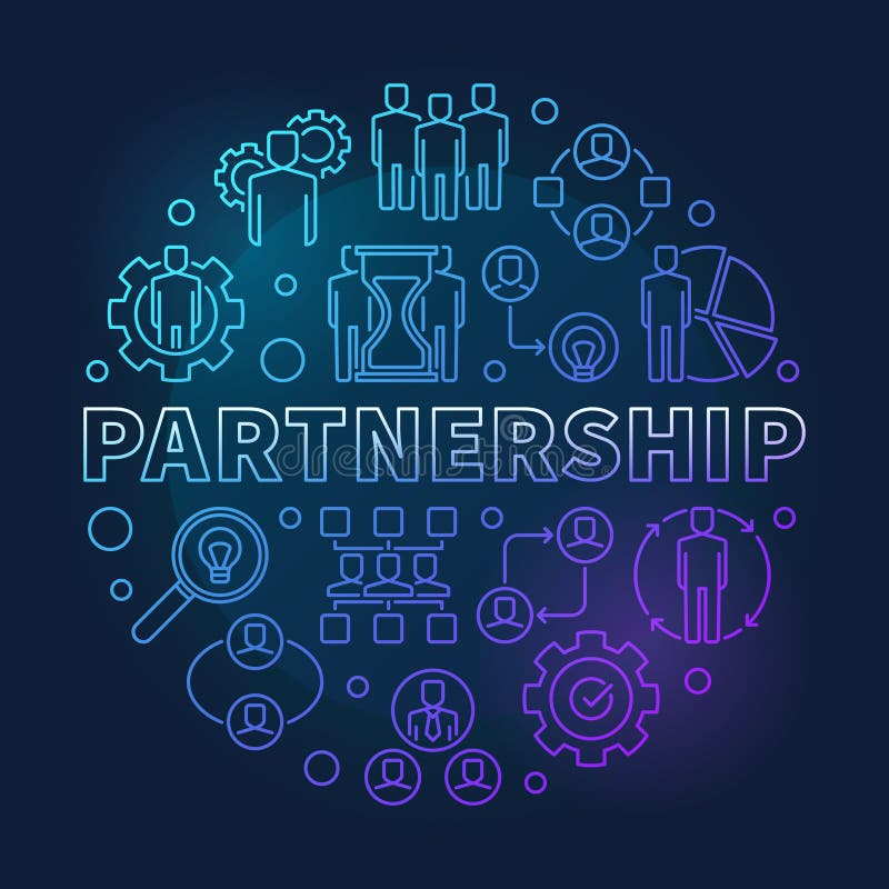 Partnership Vector Round Blue Linear Illustration Stock Vector ...
