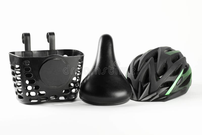 Parts of Bicycle and Helmet on White Background Stock Image - Image of ...