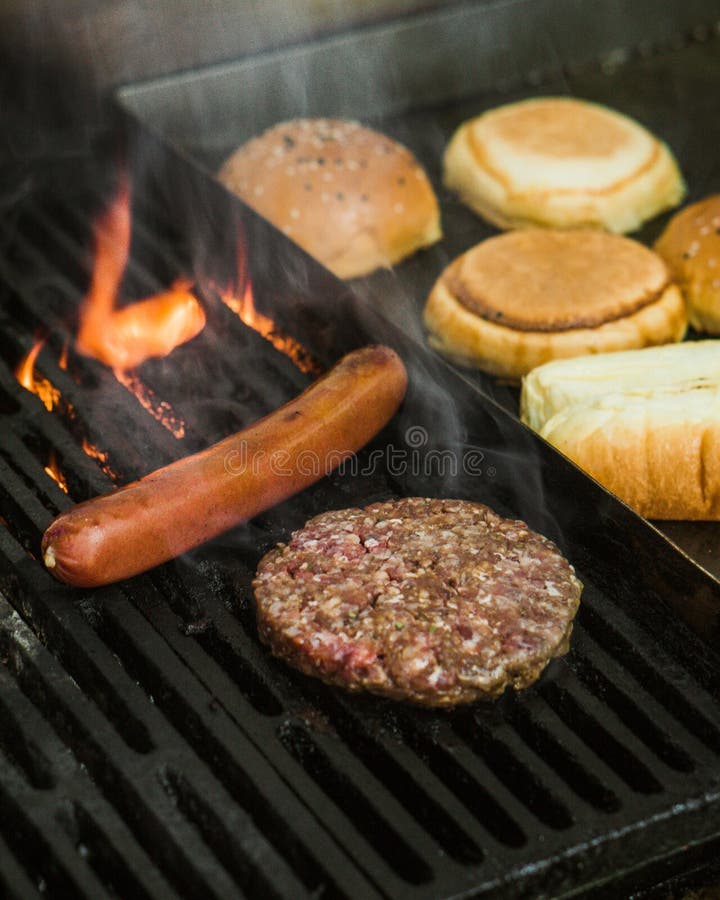 Parts of a Burger and Hotdog Being Cooked Stock Photo - Image of fresh ...
