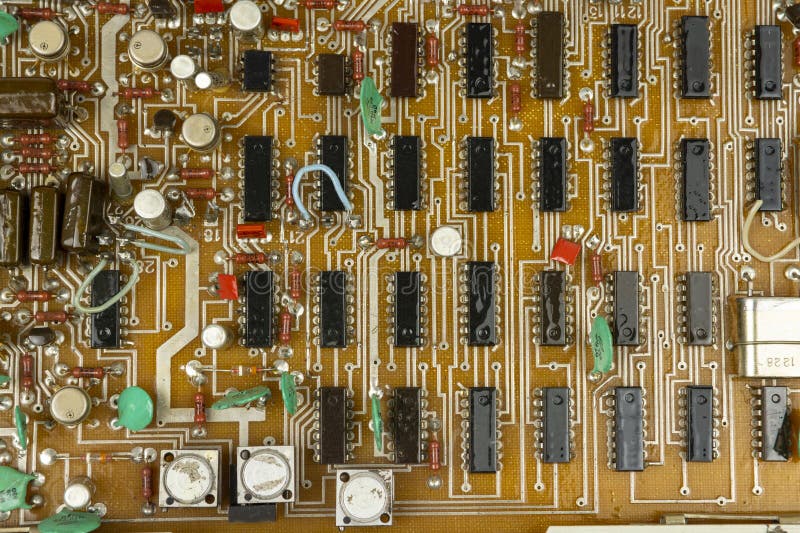 Parts and Components on Printed Circuit Boards Close-up Electronic ...