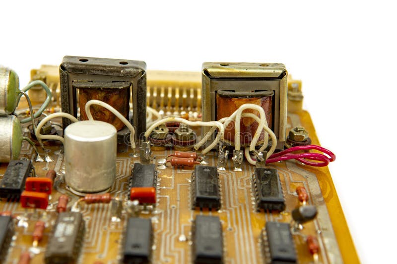 Parts and Components on Printed Circuit Boards Close-up Electronic ...