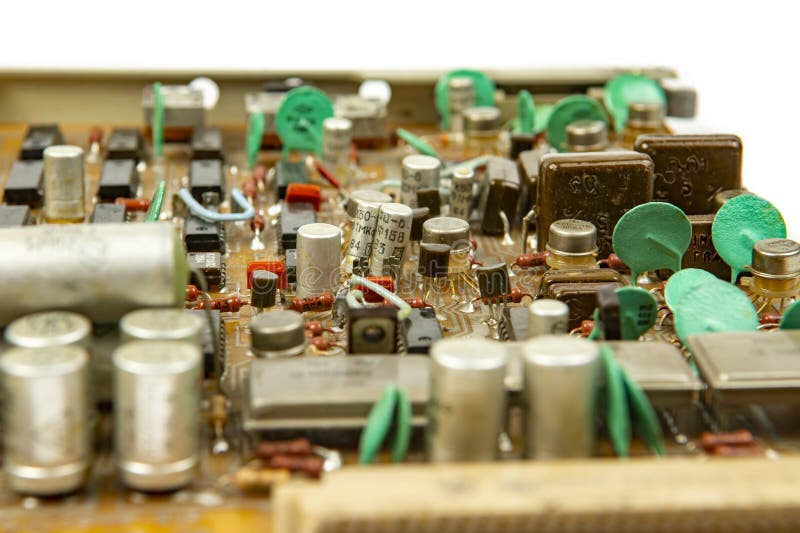 Parts and Components on Printed Circuit Boards Close-up Electronic ...