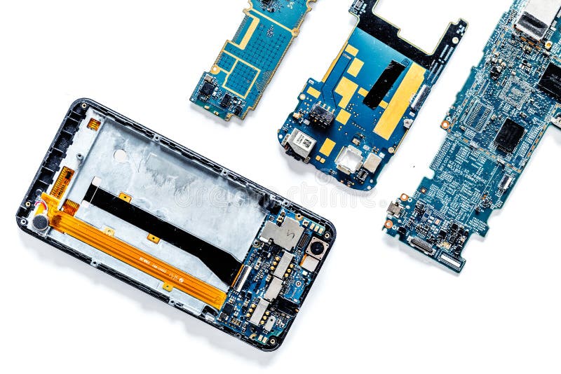 Parts of Disassembled Cell Phone on White Background Top View Copyspace ...