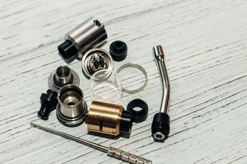 Parts for Electronic Cigarette Vape, Dripper, Tank. Stock Image - Image ...