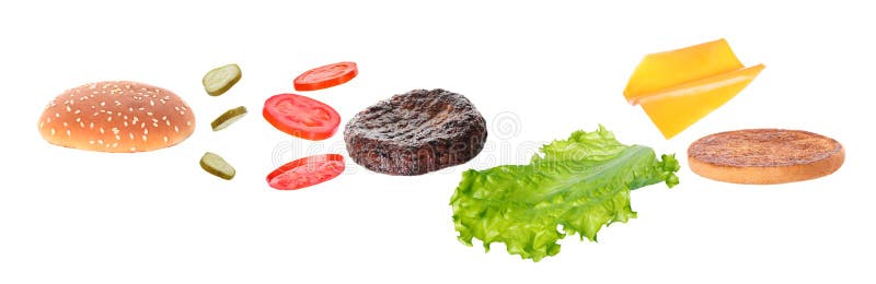 Parts of Hamburger Isolated on White Background Stock Image - Image of ...