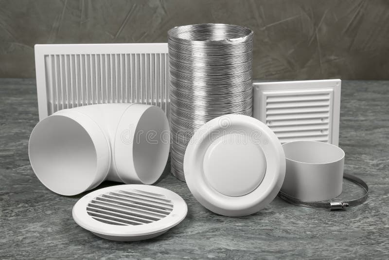 Parts of Home Ventilation System on Grey Stone Surface Stock Image ...