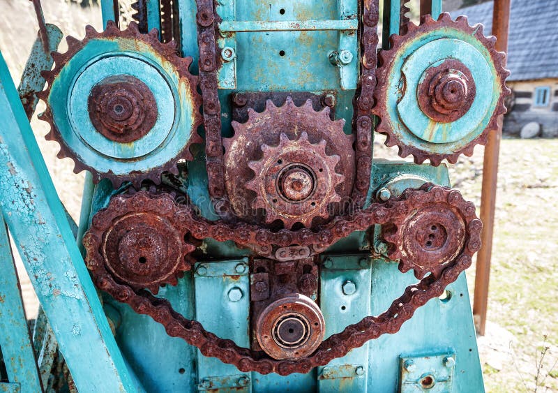 Old Rusty Gears with Chains Stock Image - Image of dirty, mechanic ...