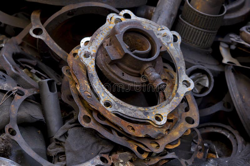 Parts of Old Engine Parts on the Ground. Stock Photo - Image of ...