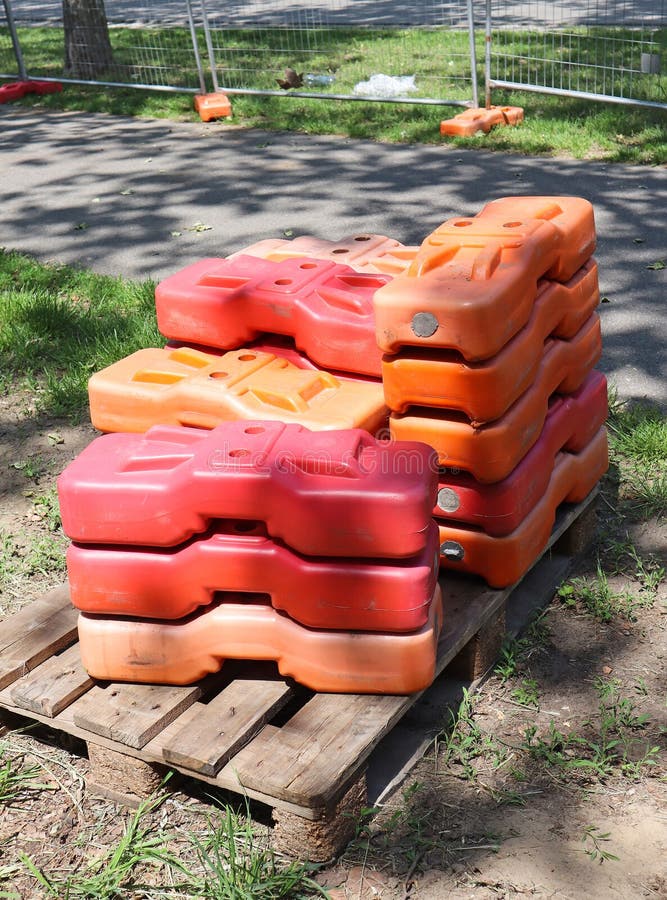 Parts of the Portable Fence Outdoor Stock Image - Image of orange ...