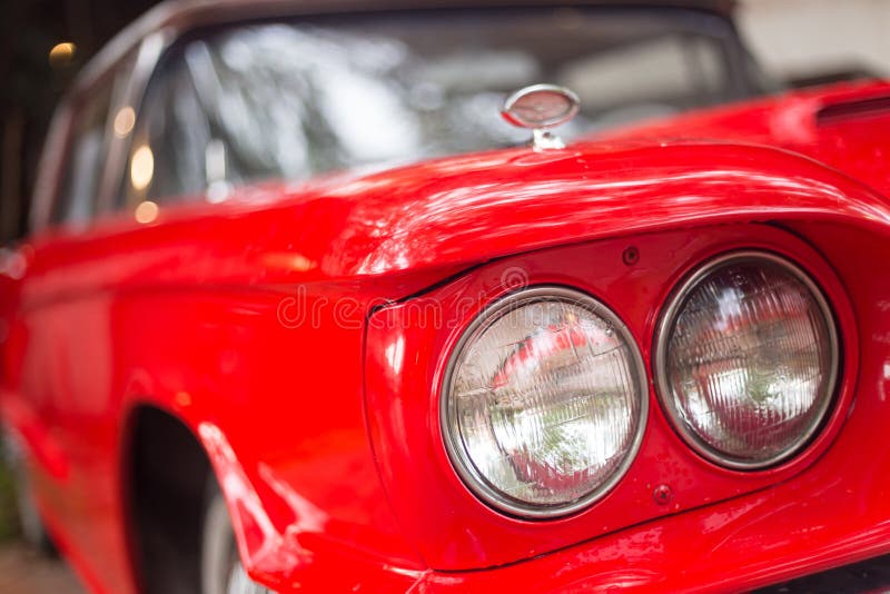 Parts of the Red Vintage Car Stock Photo - Image of light, cockpit ...