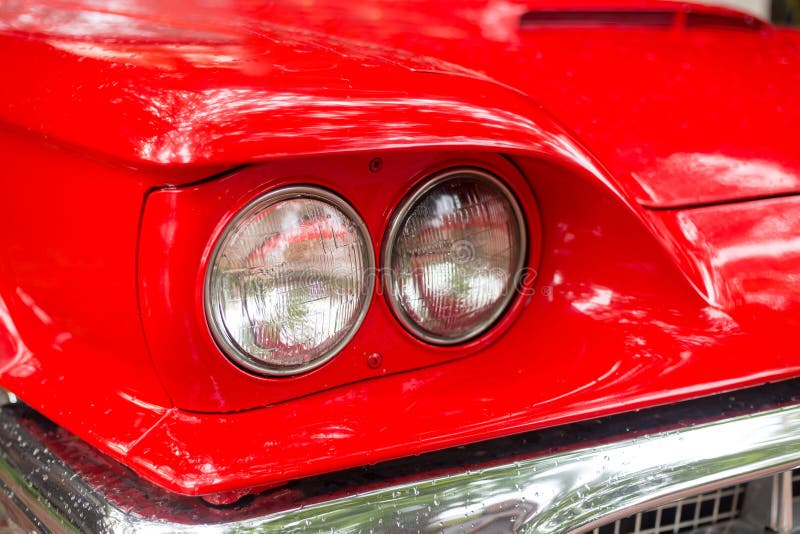 Parts of the Red Vintage Car Stock Photo - Image of headlights, machine ...