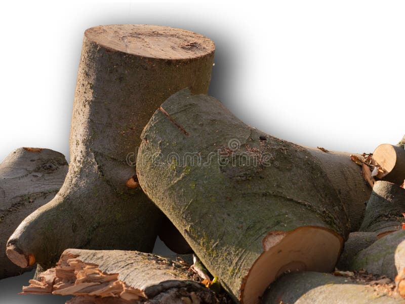 Parts of a Sawn Tree Trunk, Isolated Stock Photo - Image of green ...