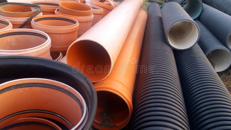 The Parts for Sewer Water Drain, Pipes Stock Image - Image of metal ...