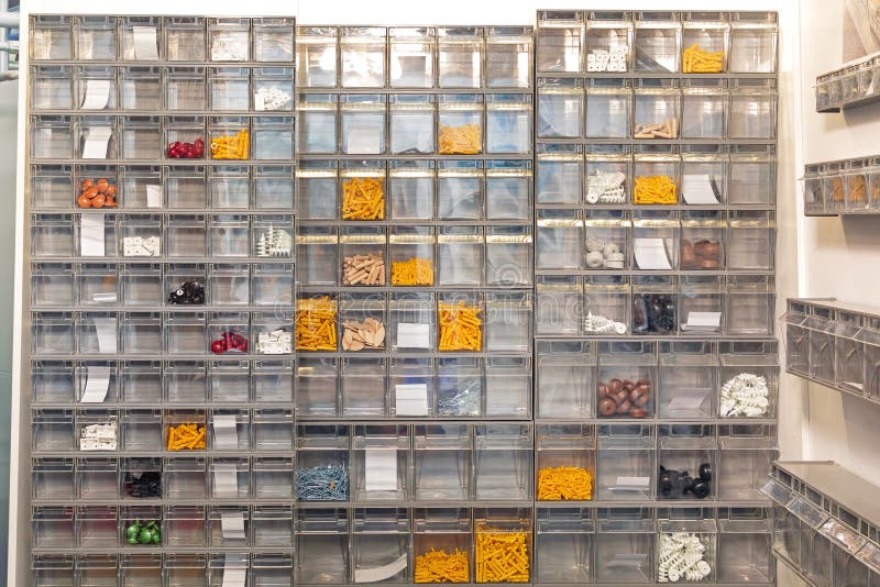 Parts Shelf Wall stock photo. Image of variety, boxes - 200042702