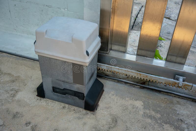 Parts of Sliding Gate System. Automatic Doors and Motor. Stock Image ...