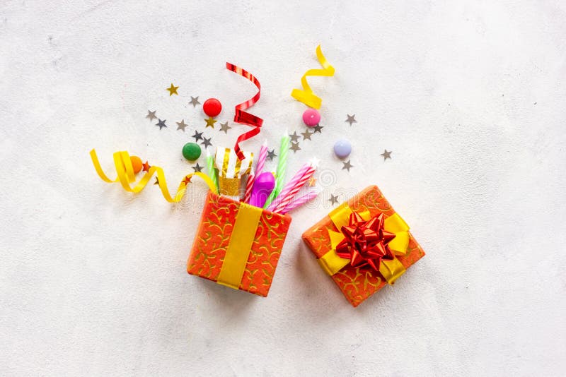 Party or Birthday Decoration Flat Lay with Gift Box Stock Photo - Image ...