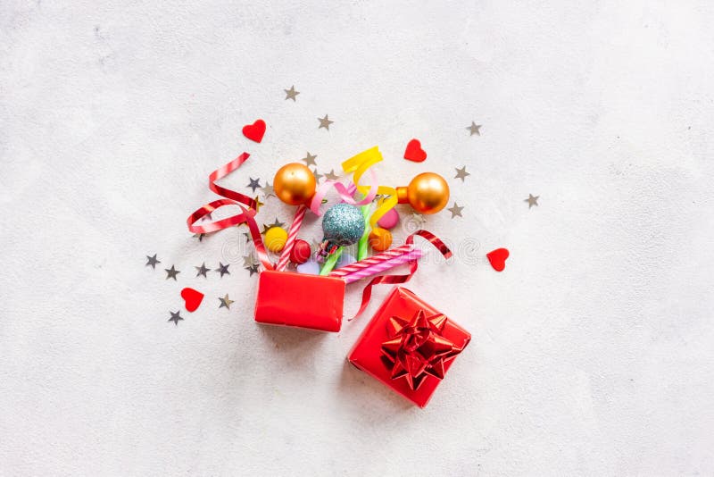 Party or Birthday Decoration Flat Lay with Gift Box Stock Image - Image ...