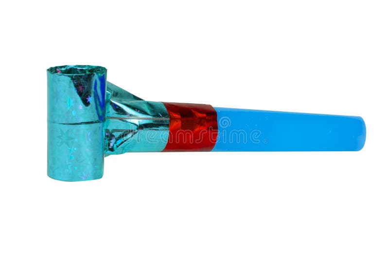 Party Blue Horn Blower Rolled Whistle Noisemaker Isolated on the White ...