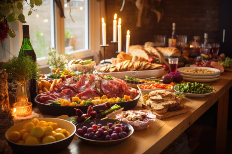 Party Buffet Table Filled with Various Foods Stock Photo - Image of ...