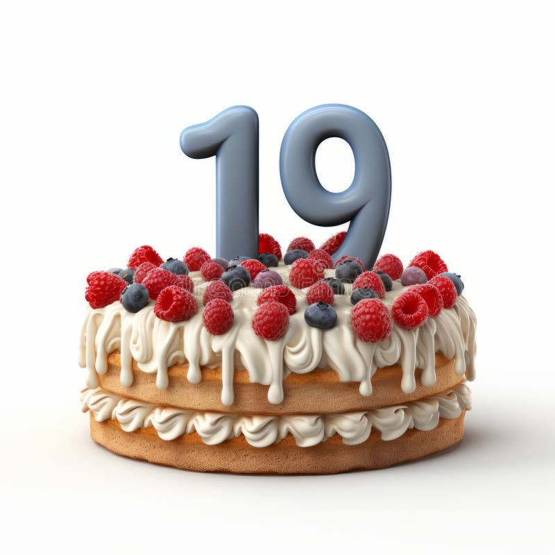 19th Birthday Cake with Berries and Ambient Occlusion Decoration Stock ...