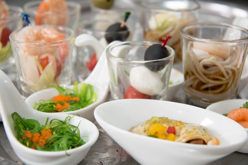 Party Catering Cocktail Food on a Mini Dish Stock Image - Image of ...