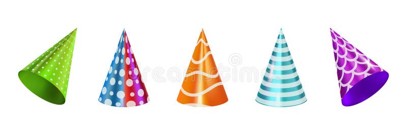 Party Celebration Cone Hat Collection. Set of Party Cone Caps Stock ...