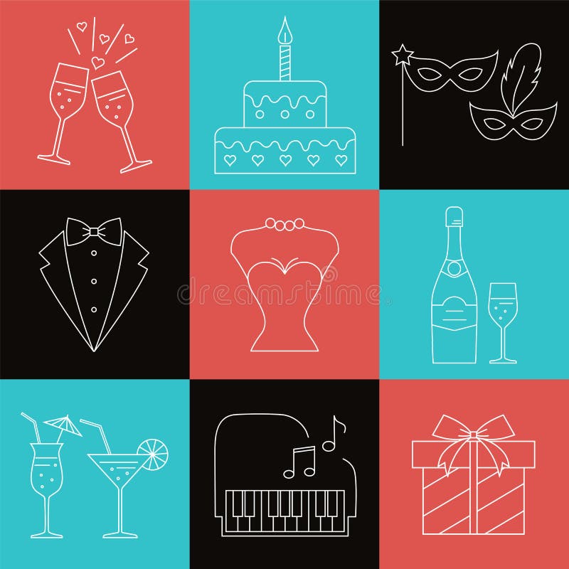 Party and Celebration Icons Set Vector Stock Vector - Illustration of ...