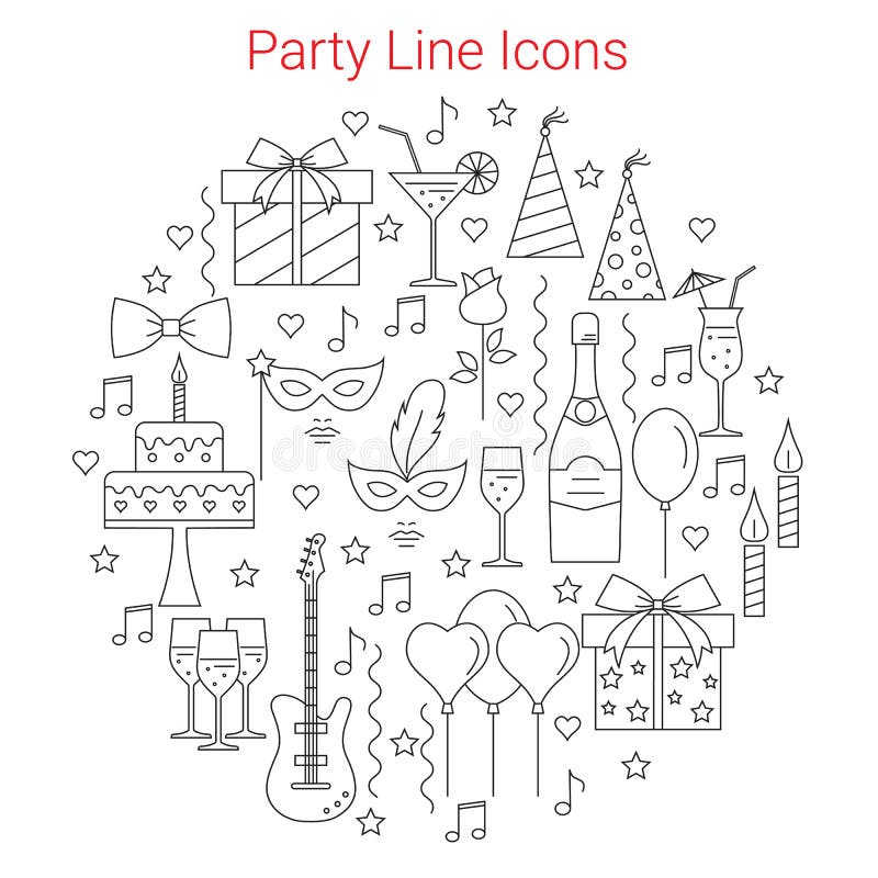 Party and Celebration Icons Set Vector Stock Vector - Illustration of ...