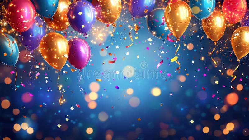 Party Celebration Scene with Lights Confetti and Balloons Stock ...